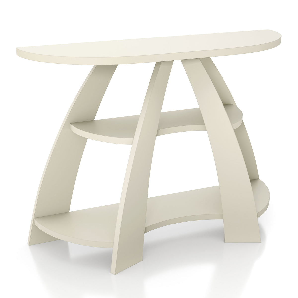Gina Contemporary Soft White Half Moon Console Table with 2 Shelves an ...