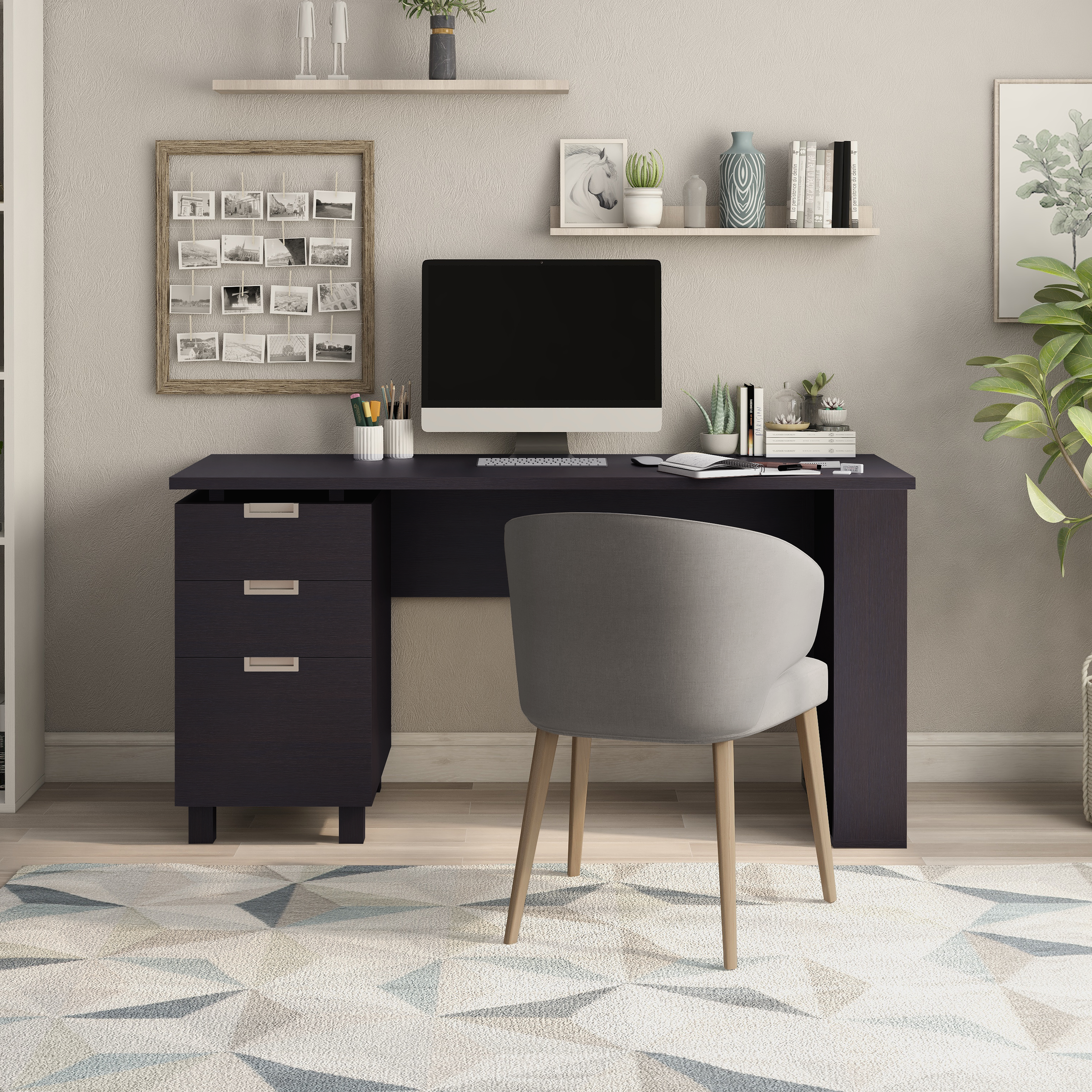 Patton Espresso 59-inch Office Desk with Built-in File Cabinet — 24/7 ...
