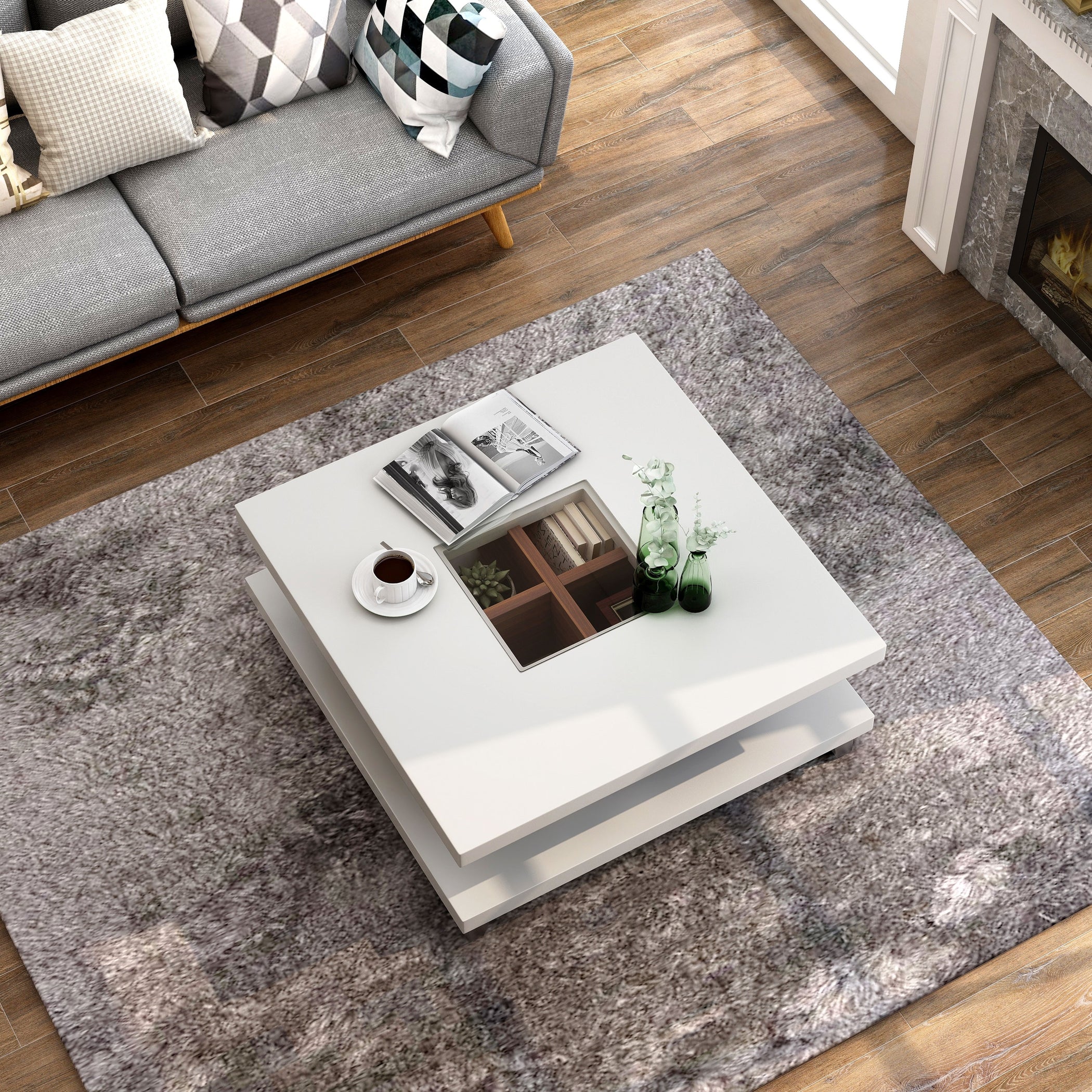 Contemporary Duo-Leveled White Coffee Table — 24/7 Shop At Home