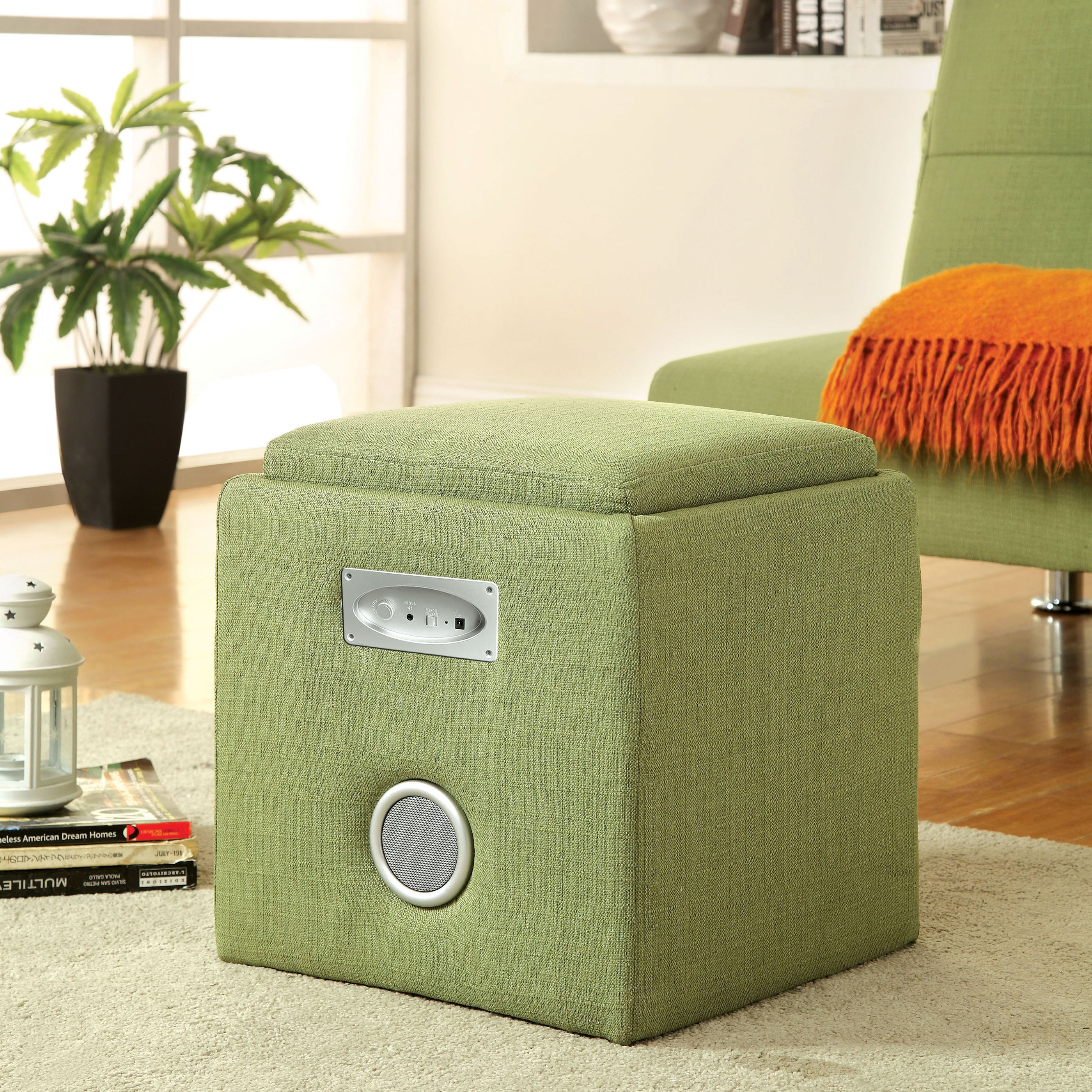 Malia Contemporary Square Bluetooth Fabric Ottoman with Speaker — 24/7 ...