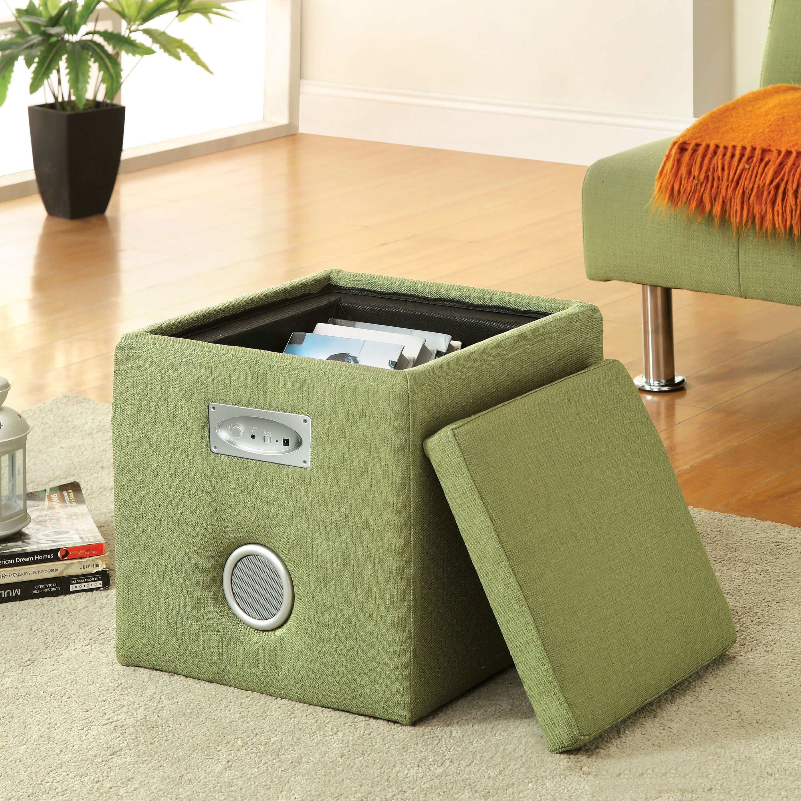Malia Contemporary Square Bluetooth Fabric Ottoman with Speaker — 24/7 ...