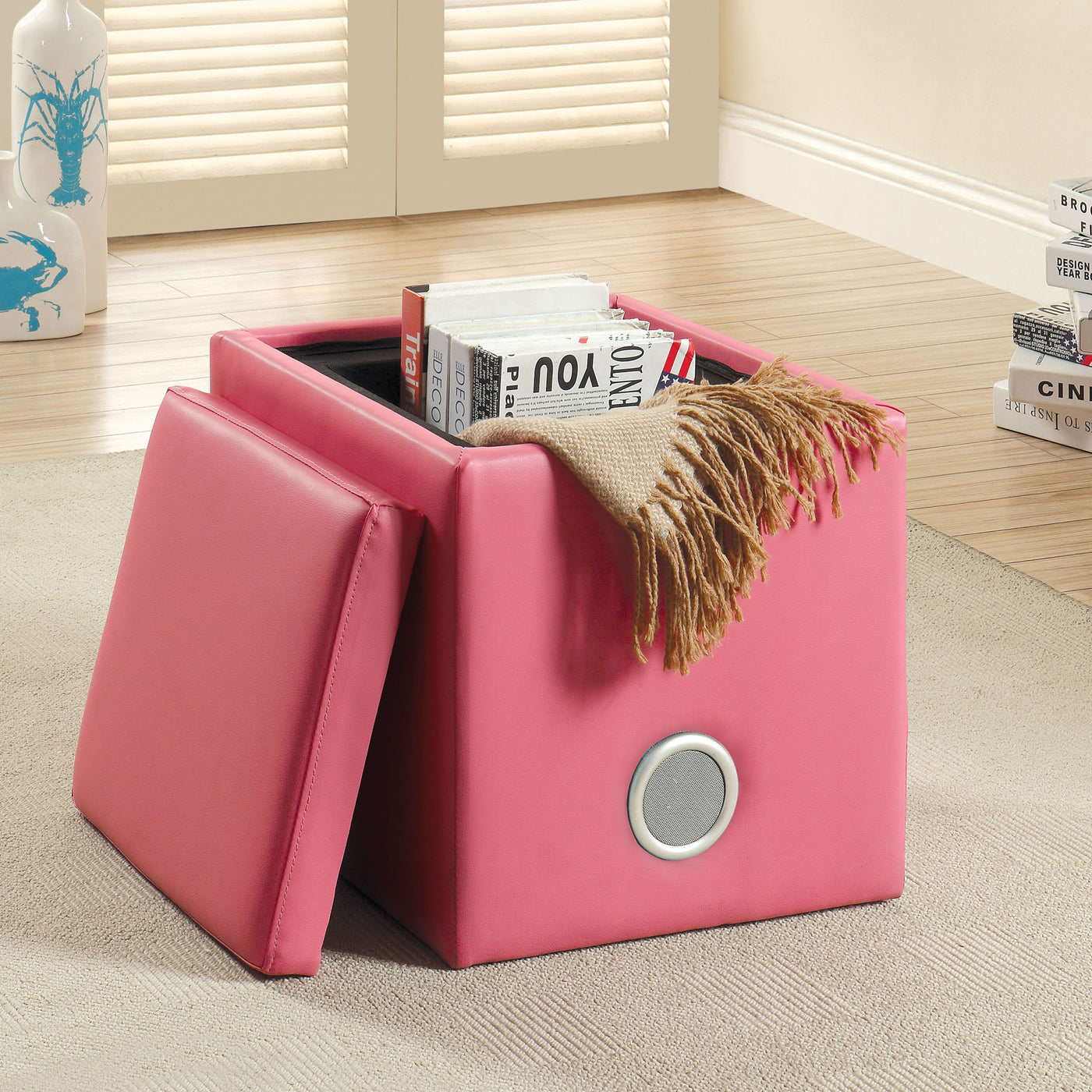 Malia Contemporary Square Bluetooth Fabric Ottoman with Speaker — 24/7 ...