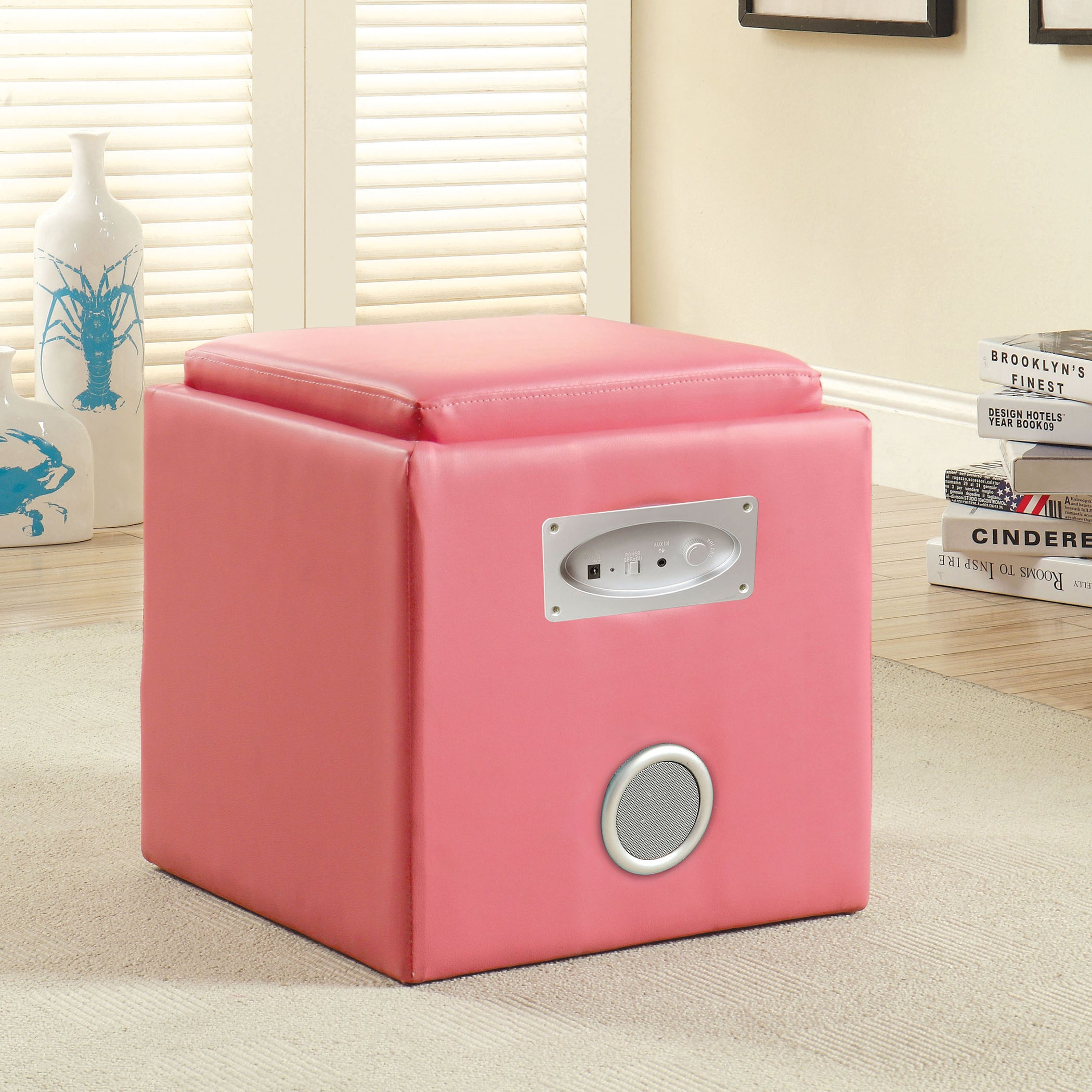 Malia Contemporary Square Bluetooth Fabric Ottoman with Speaker — 24/7 ...