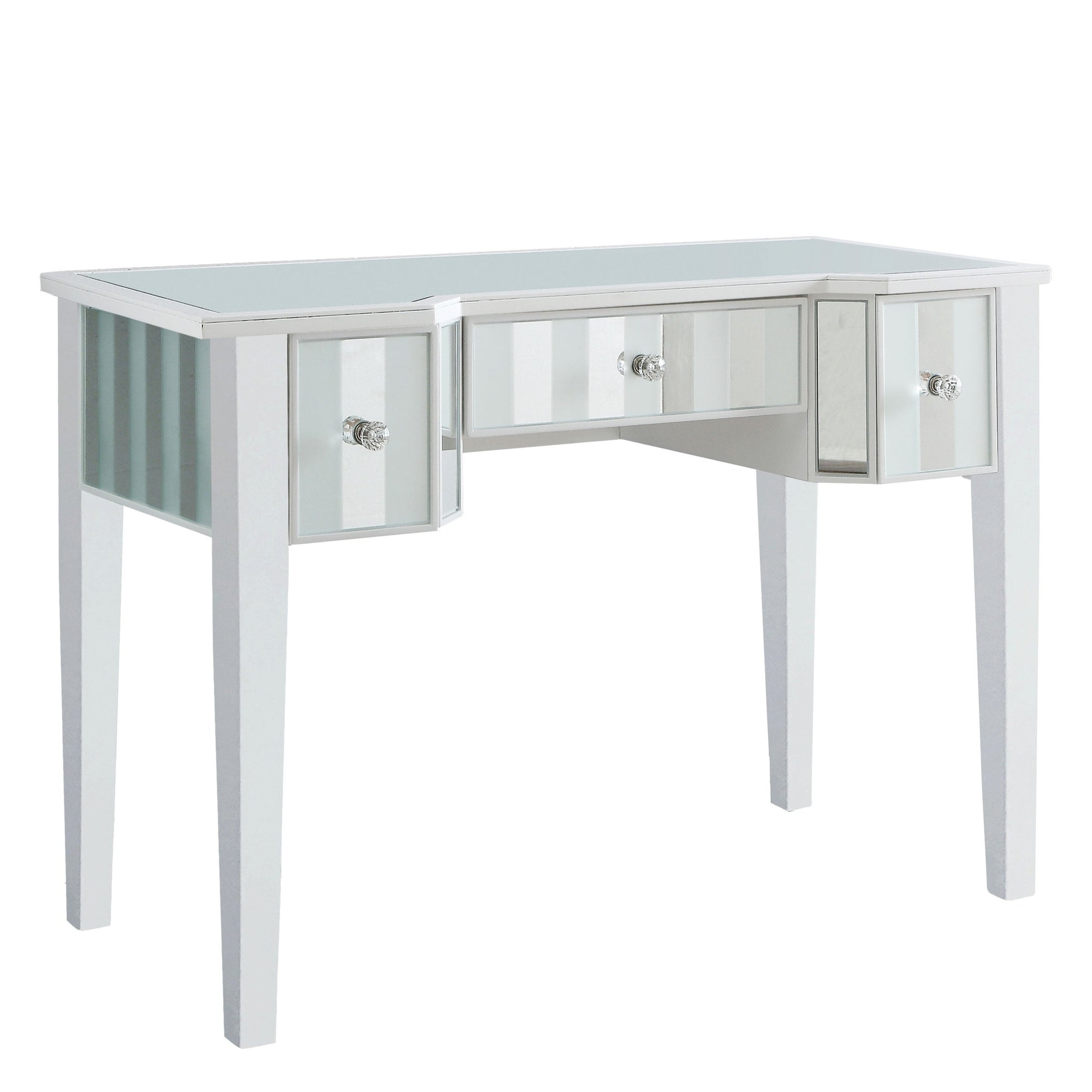 Wilhemina Glam Frosted Stripe Trifold Mirror Vanity Set with Stool — 24 ...