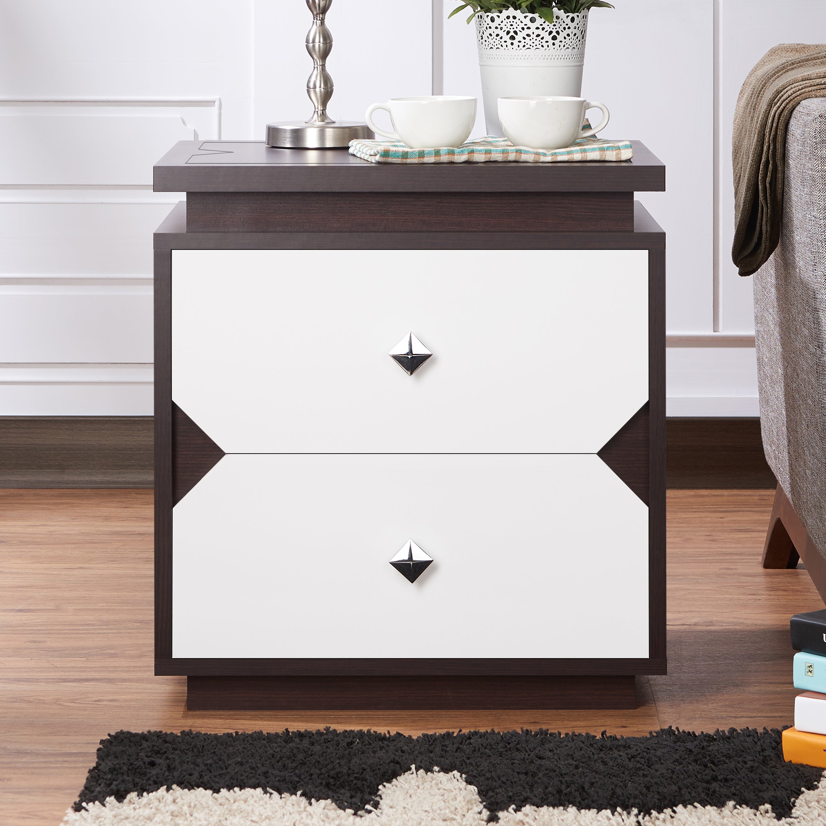 Terrance Contemporary Walnut/White End Table — 24/7 Shop At Home