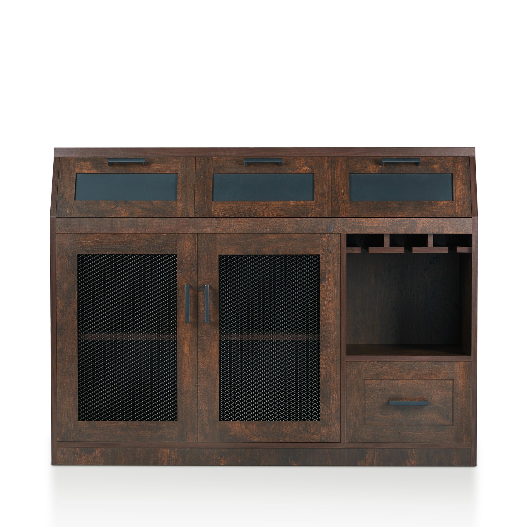 Masika Brown Buffet with Chalkboard Panel Drawers & Wire Mesh Cabinets ...