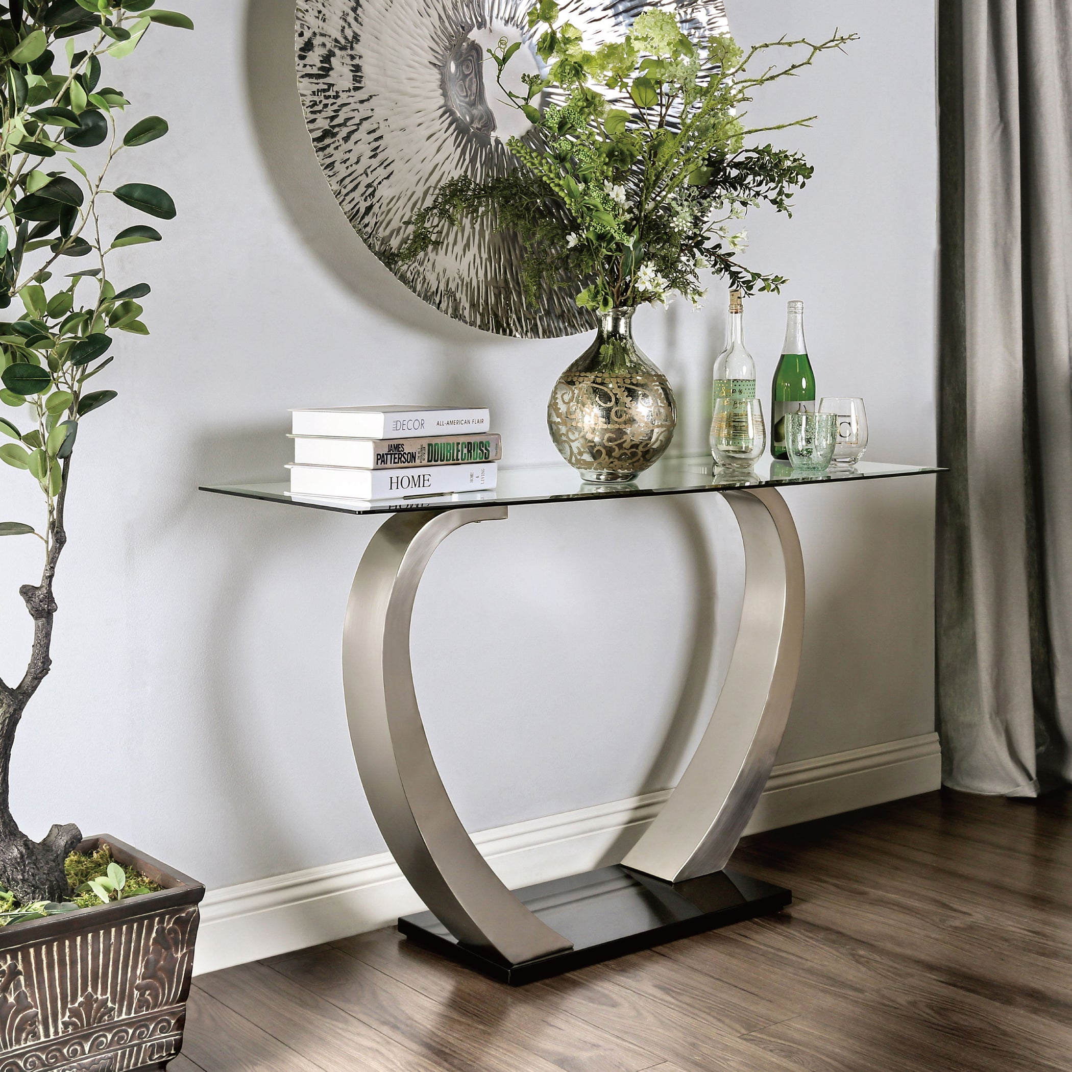 Roxo Chrome Finish Glass Top Console Table — 24/7 Shop At Home