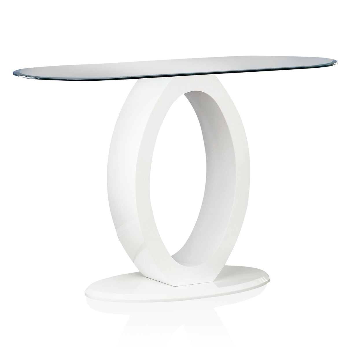 Fishers Landing Modern Glasstop & Glossy White O-Shaped Console Table ...