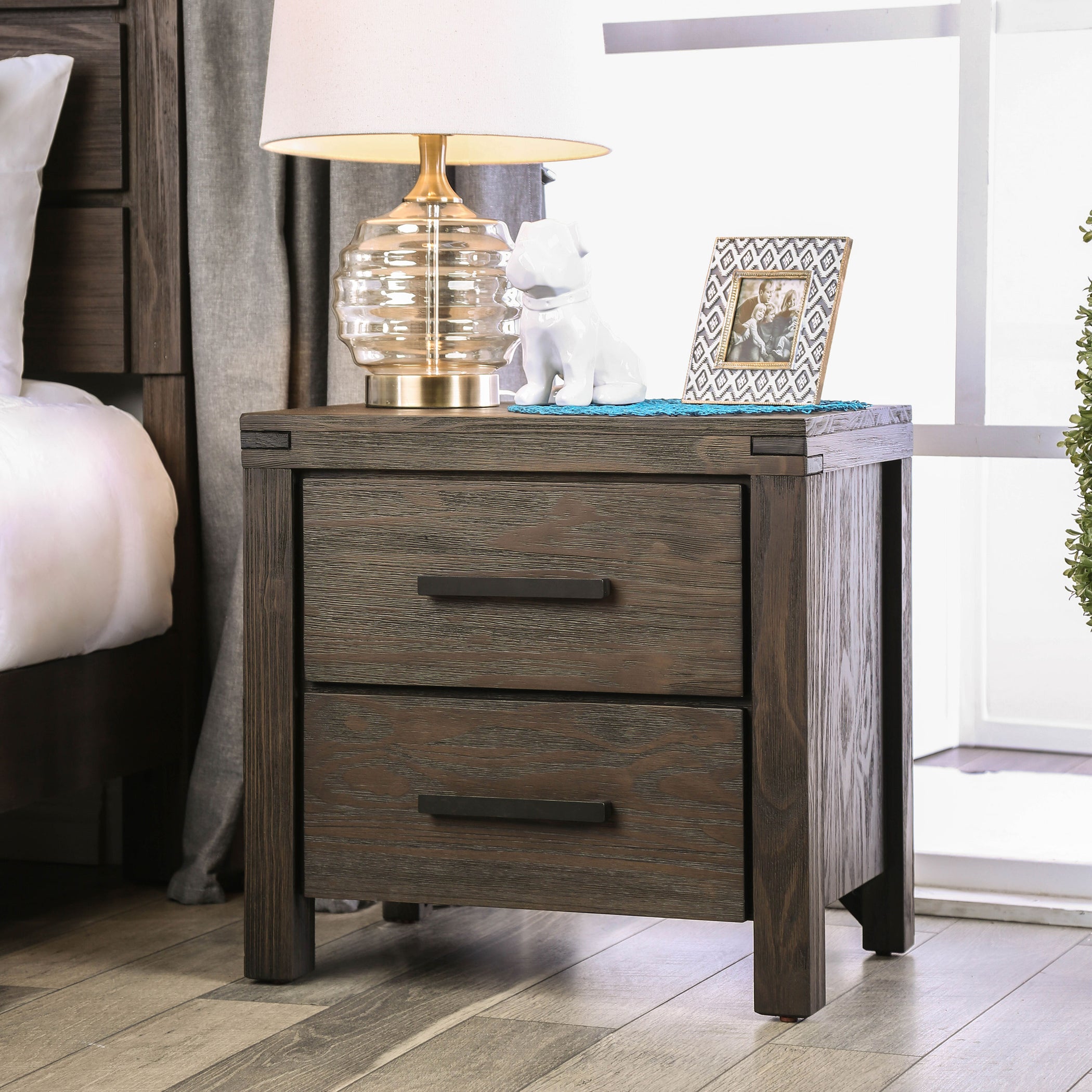 Nora Wire Brushed Rustic Brown Bar Handle 2-Drawer Nightstand — 24/7 ...