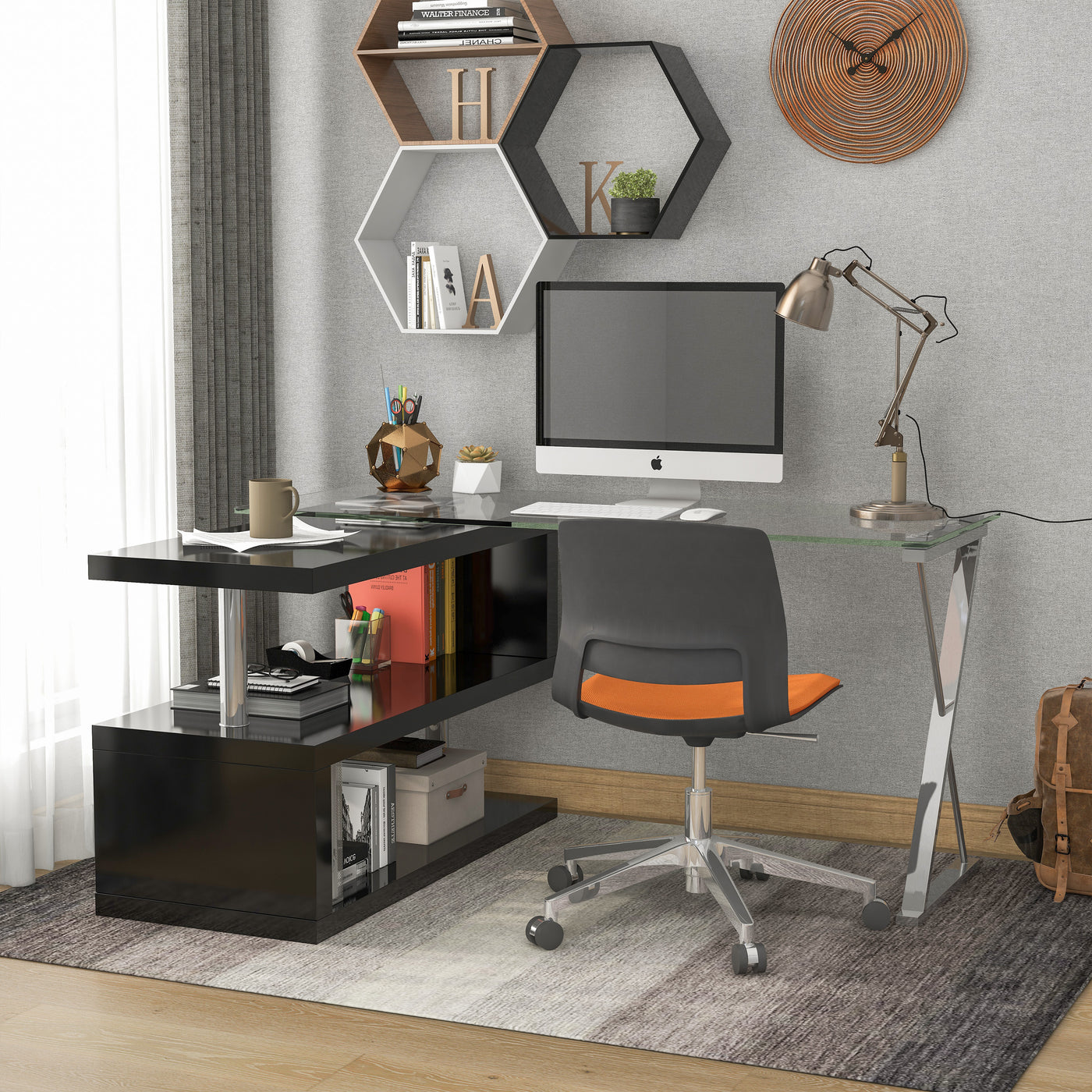 Elona Chrome & Tempered Glasstop High Gloss Convertible Office Desk ...