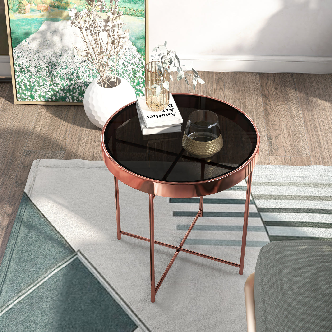 Maxfield Rose Gold Finish Round End Table — 24/7 Shop At Home