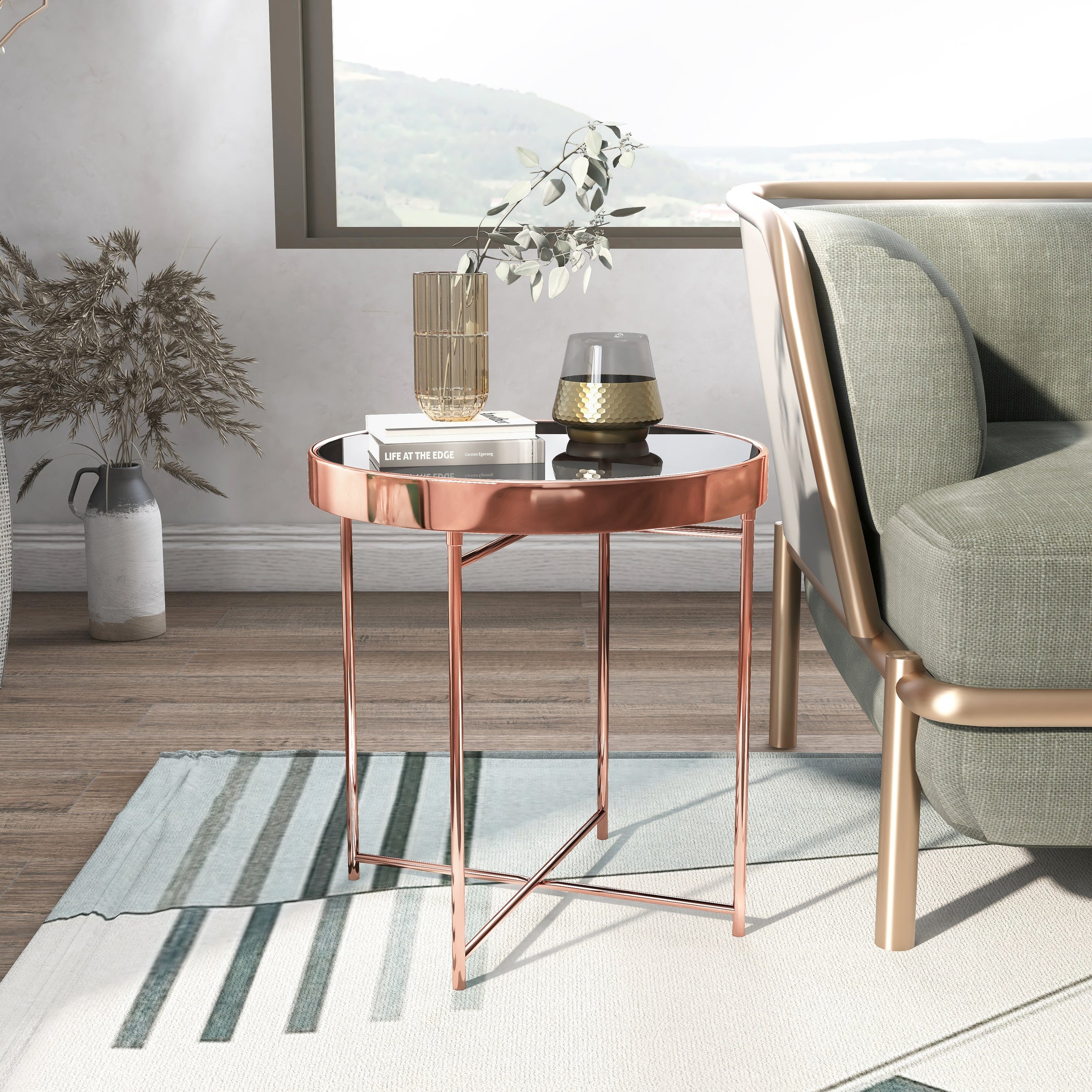 Maxfield Rose Gold Finish Round End Table — 24/7 Shop At Home