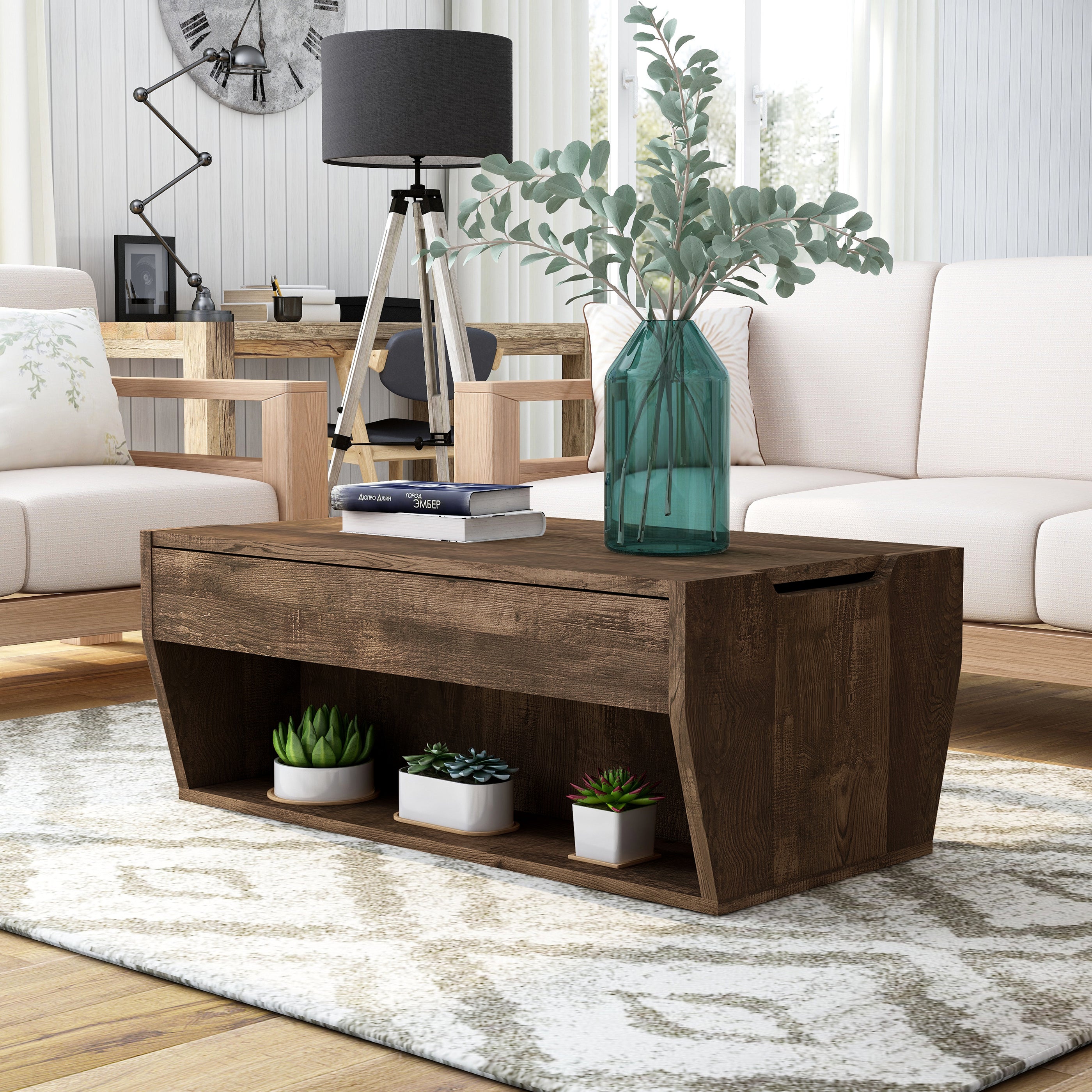 Harsin Reclaimed Oak Rectangular Lift-Top Coffee Table with Storage ...